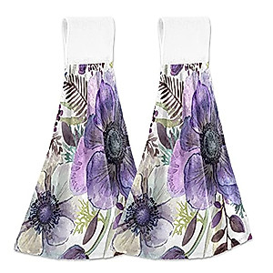 Tatenale Purple Hand Towels with Hanging Loop for Kitchen Bathroom Floral Decorative Hand Towels Soft Absorbent Oven Towel 18x14Inch 2Pack