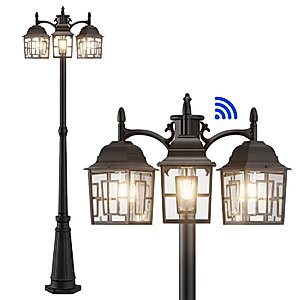 Ralbay Dusk to Dawn Sensor Outdoor Post Light, 3 Light lamp Post Street Light, Matte Black Outdoor Post Lighting Waterproof Pole Lights, 76.77" Outside Lamp Post Light for Backyard Garden