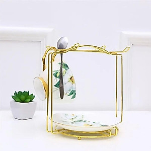 1PCS Iron Coffee Cup Holder,Cup Glass Plate Holder Mug Rack Stand Foldable Tea Cups Display Stand for Kitchen Home(Silver)