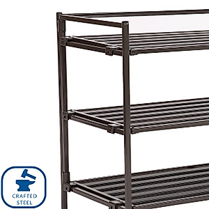 Seville Classics Sturdy Freestanding Storage Shelf for Bedroom, Closet, Entryway, Dorm Room Organizer Stackable Durable Metal Shoe Rack Espresso Slat, 3-Tier (NEW MODEL)
