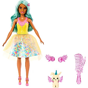 Barbie A Touch of Magic Fashion Doll, Teresa with Fantasy Outfit & Colorful Hair with Comb & Pet Accessories