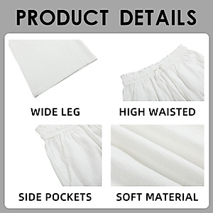 BCOFUI Womens Linen Wide Leg Pants High Waisted Drawstring Baggy Loose Beach Trousers with Pocket