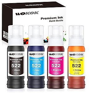 WOKOK Compatible Refill Ink Bottles for EcoTank 522 T522 T522520-S for use with EcoTank ET-2720 ET-2800 ET-2803 ET-4700 Printers (Black, Cyan, Magenta, Yellow) Not Sublimation Ink