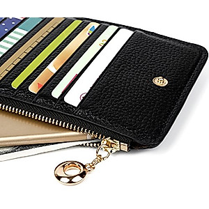 YALUXE Women's RFID Blocking Genuine Leather Multi Card Organizer Wallet with Zipper Pocket RFID Blocking Black