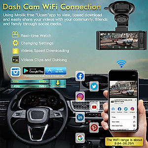 4K Dash Cam Front and Rear WiFi, Dash Cam 2160P 30fps Dash Camera for Cars W/GPS APP Car Camera W/Free 64GB Card, Dashcam W/Night Vision 24hrs Parking Mode G-Sensor Loop Recording WDR