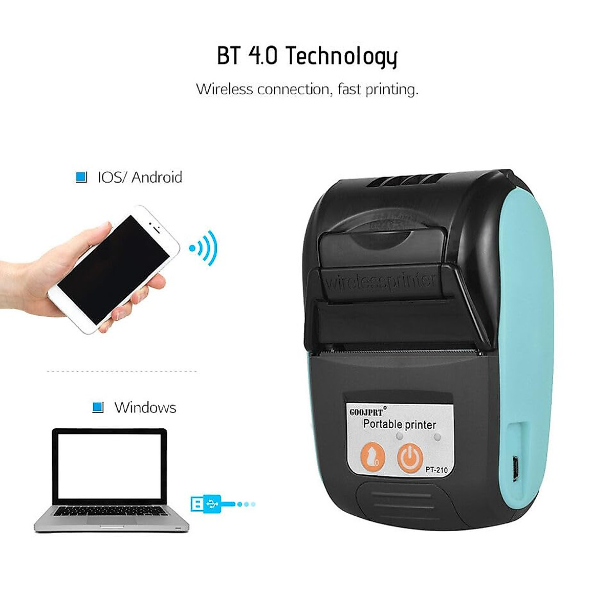 YEEHOU Portable Thermal Printer Handheld 58mm Receipt Printer BT Wireless K8W8