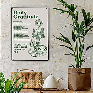 Room Decor Aesthetic Wall Decor Daily Gratitude Inspirational Metal Tin Sign, Green Boho Home Coffee Room Wall Office Decor 8X12Inch