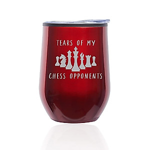 Stemless Wine Tumbler Coffee Travel Mug Glass with Lid Tears Of My Chess Opponents Funny (Red)