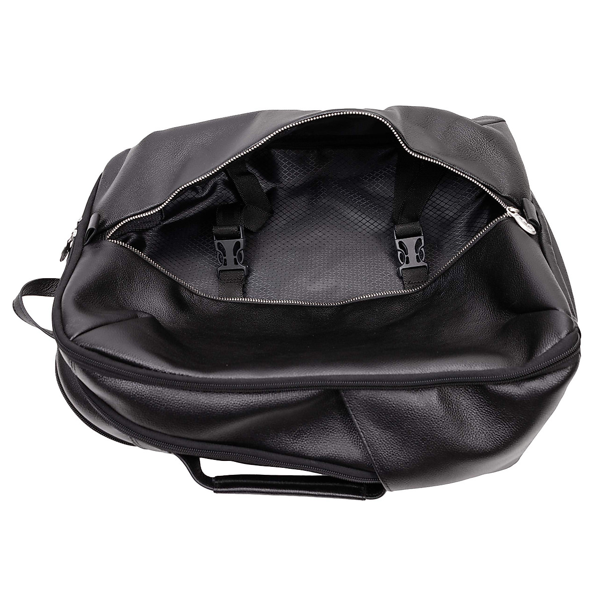 McKleinUSA Englewood, Pebble Grain Calfskin Leather, 17" Leather, Triple Compartment, Carry-All, Laptop & Tablet Weekend Backpack, Black (18895)