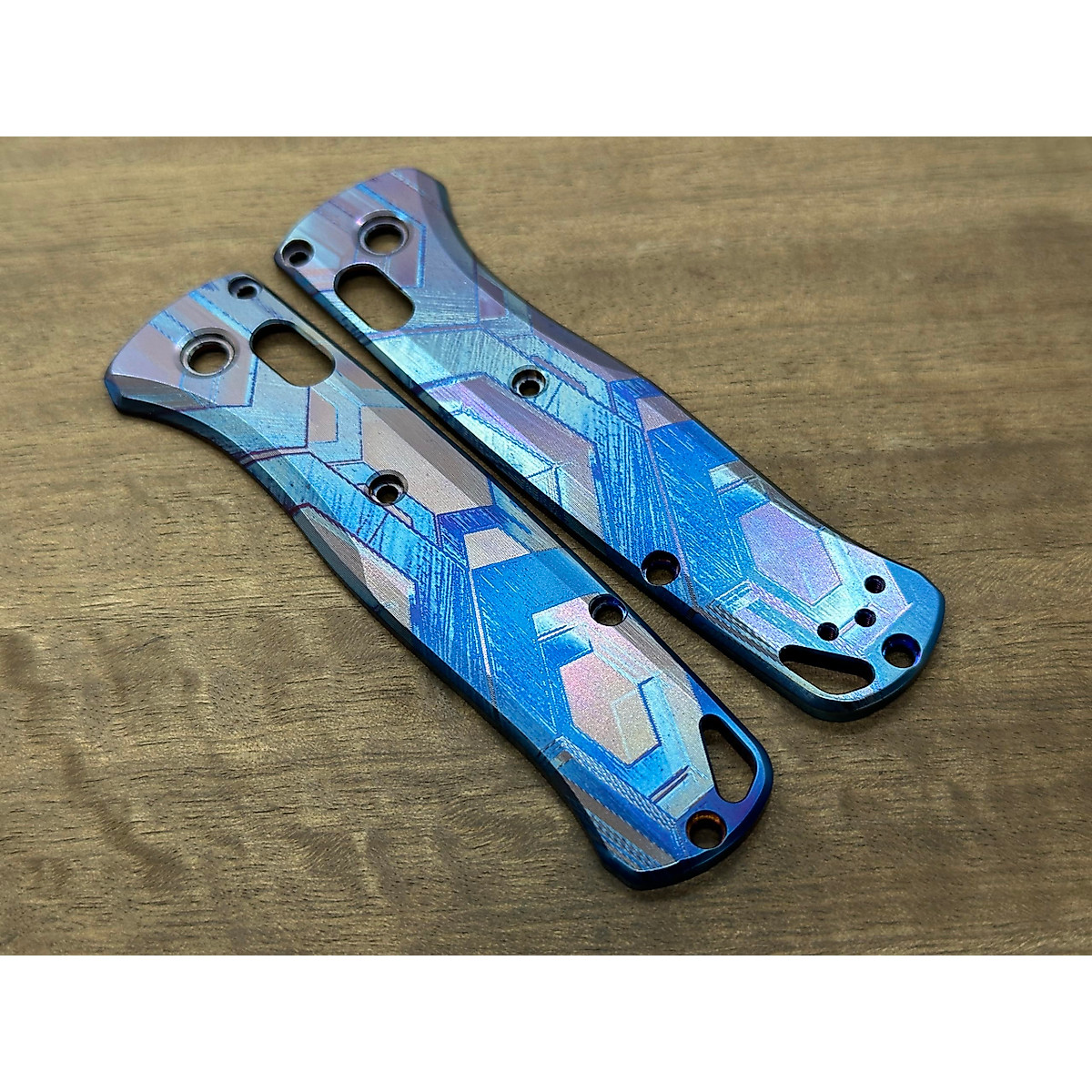 Blue Flamed FALCON engraved Titanium Scales for Benchmade Bugout 535