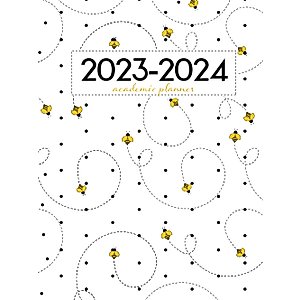 Academic Planner 2023-2024 Large | Cute Little Bumble Bees Buzzing on White Hardcover: July - June | Weekly & Monthly | US Federal Holidays and Moon Phases