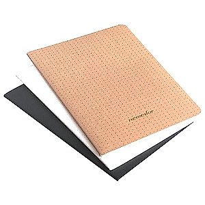 newestor Set of 3 A5 Dotted Notebook/Travel Journal - 5.5 x 8.25 Dot Grid Paper for Bullet Notes Journaling, Total 120 Sheets/240 Pages, Black/White/Kraft Brown Cover