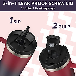 BJPKPK Insulated Tumbler with Handle, 18oz Insulated Tumblers with Lid and Straw, Stainless Steel Metal Water Bottles, Coffee Travel Mugs, Cups, Charming Black Red