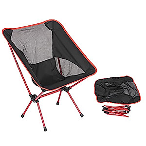 Portable Chair, Simple Operation Compact Outdoor Chair Aluminum Frame Small After Folding Nylon Mesh with A Stable Four Arm Design for Fishing(Big red)