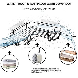 YUEARN Corner Shower Caddy, Adhesive Shower Caddy With Soap Holder And 4 Hooks, 3-Pack Rustproof Stainless Steel Bathroom Shower Organizer, No Drilling Wall Mounted Shower Caddies Corner Rack, Black