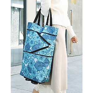 Folding Shopping Cart with Wheels Fashionable and Practical Shopping Carts, Grocery Cart on Wheels Used for Picnic Trips to Buy Vegetables(Orchid)