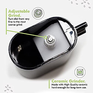 Refillable Sea Salt and Pepper Grinder - Traditional Ceramic Peppercorn Grinder, Pepper Mill by PepperMate (Black)