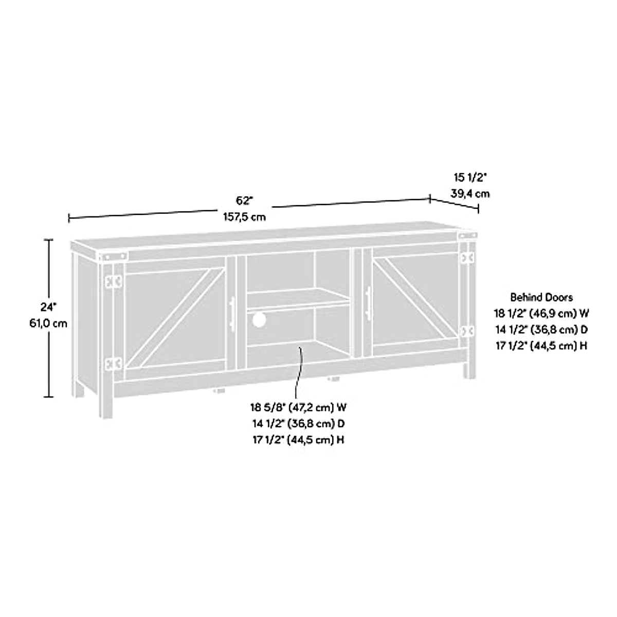 Sauder Bridge Acre Credenza, for TV's up to 65", Lintel Oak Finish