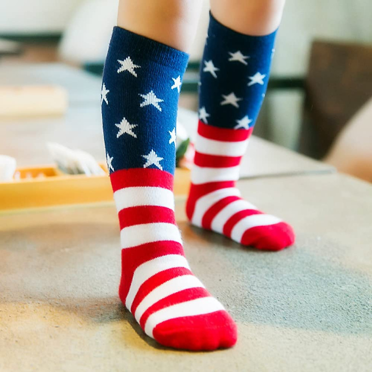 SYIDINZN USA Flag Socks Kids Socks Casual Crew Fashionable Cotton Striped and Star Socks Knee High American Flag Sock for Boys, Girls, Baby, Toddler & Child (4-6 years)