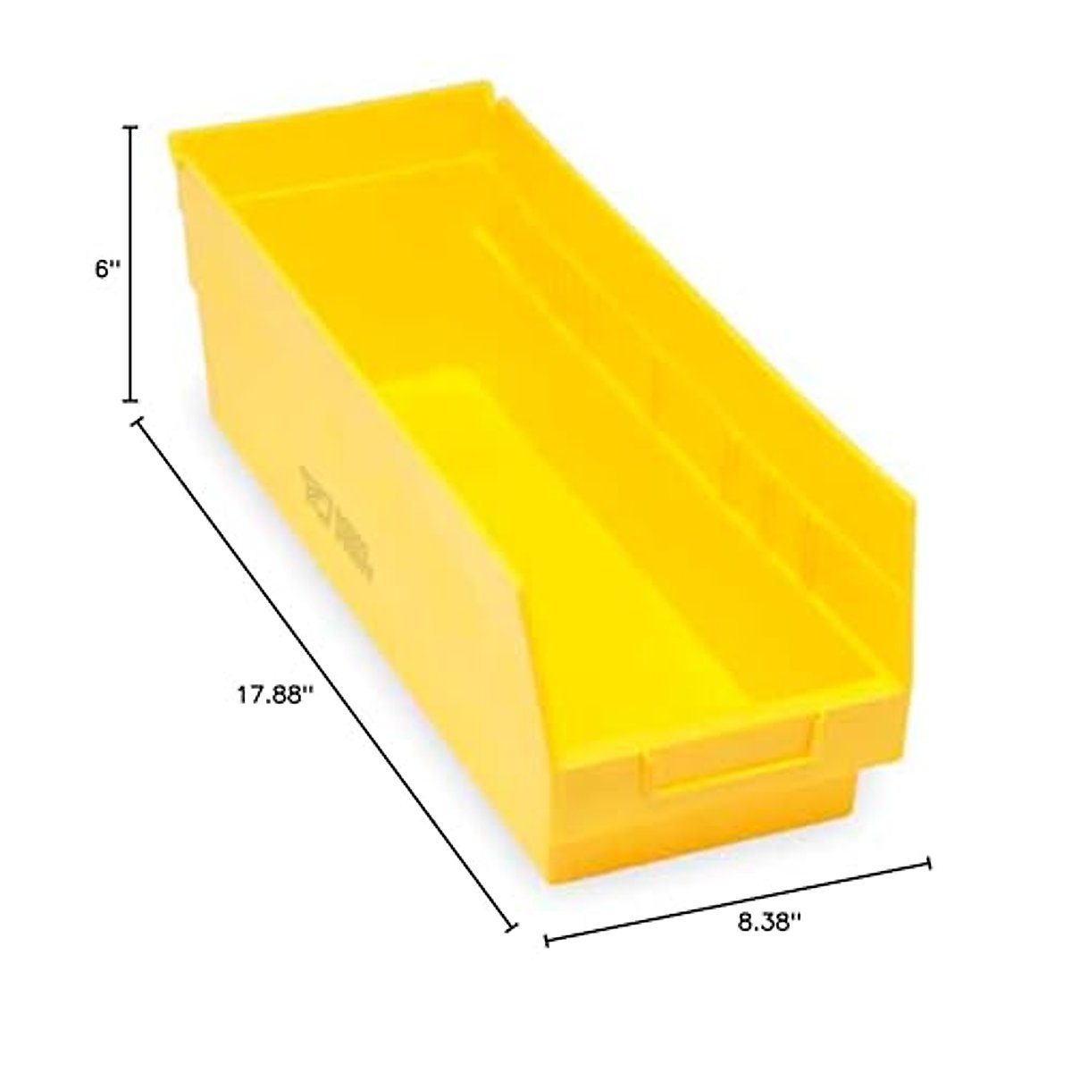 MDMprint Shelf Storage Bin, Yellow, Polypropylene, 17 7/8 in L x 8 3/8 in W x 6 in H, 50 lb Load Capacity