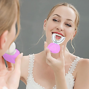 BFE 3rd Generation 360° Ultrasonic Electric Toothbrush with Long Brush Head for Adults Rechargeable Portable Automatic LED Light Infrared Protecting for Gums IPX7 Waterproof Hands Free (Pink)