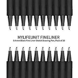 MyLifeUNIT Fineliner Pen Set, 0.4mm Black Fine Liner Sketch Drawing Pen, Pack of 20 (Black-20)