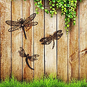 Moxweyeni 3 Pieces Metal Dragonfly Wall Decor Outdoor Dragonfly Garden Art Metal Indoor Outdoor Fence Outside Hanging Decorations for Home, Living Room, Bedroom, Yard, Patio, Porch