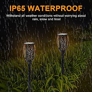 IYUTINA Outdoor Solar Lights for Yard, Torch Lights with Flickering Flame Christmas Decoration Waterproof Patio Backyard Garden Decor Auto On/Off Dusk to Dawn Dancing Fire Lights for Outside, 1 Pack