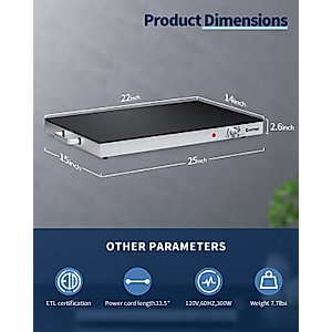 ARLIME Buffets Server Food Warmer for Parties, Electric Food Warming Tray W/Adjustable Temperature Control, 22’’x14’’ Tempered Glass Surface, Perfect for Parties Entertainment & Holidays