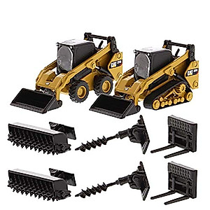 Set of 2 Pieces CAT Caterpillar 272D2 Skid Steer Loader and CAT Caterpillar 297D2 Multi Terrain Track Loader with Accessories 1/64 Diecast Models by Diecast Masters 85609