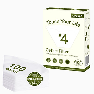 FriCARE Coffee Filters #4 for 8-12 Cup Ninja Coffee Maker CE251 CM401 - Unbleached Disposable Coffee Filter - No-break Confidence - Premium Cone Coffee Filter Replacement - White, 100 Ct
