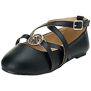 bebe Girls' Dress Shoes - Strappy Ballet Flats with Rhinestone Medallion (Little Girl/Big Girl), Size 1 Little Kid, Black