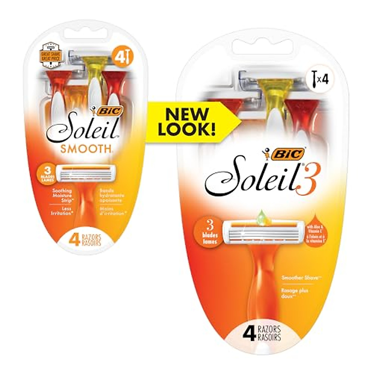BIC Soleil Smooth Women's Disposable Razors, 3 Blades With Moisture Strip For a Silky Smooth Shave, 4-Count