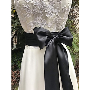AIMECHA Special Occasion Dress Sash Wedding Sash Bridal Belts 4'' Wide Double Side (Black)