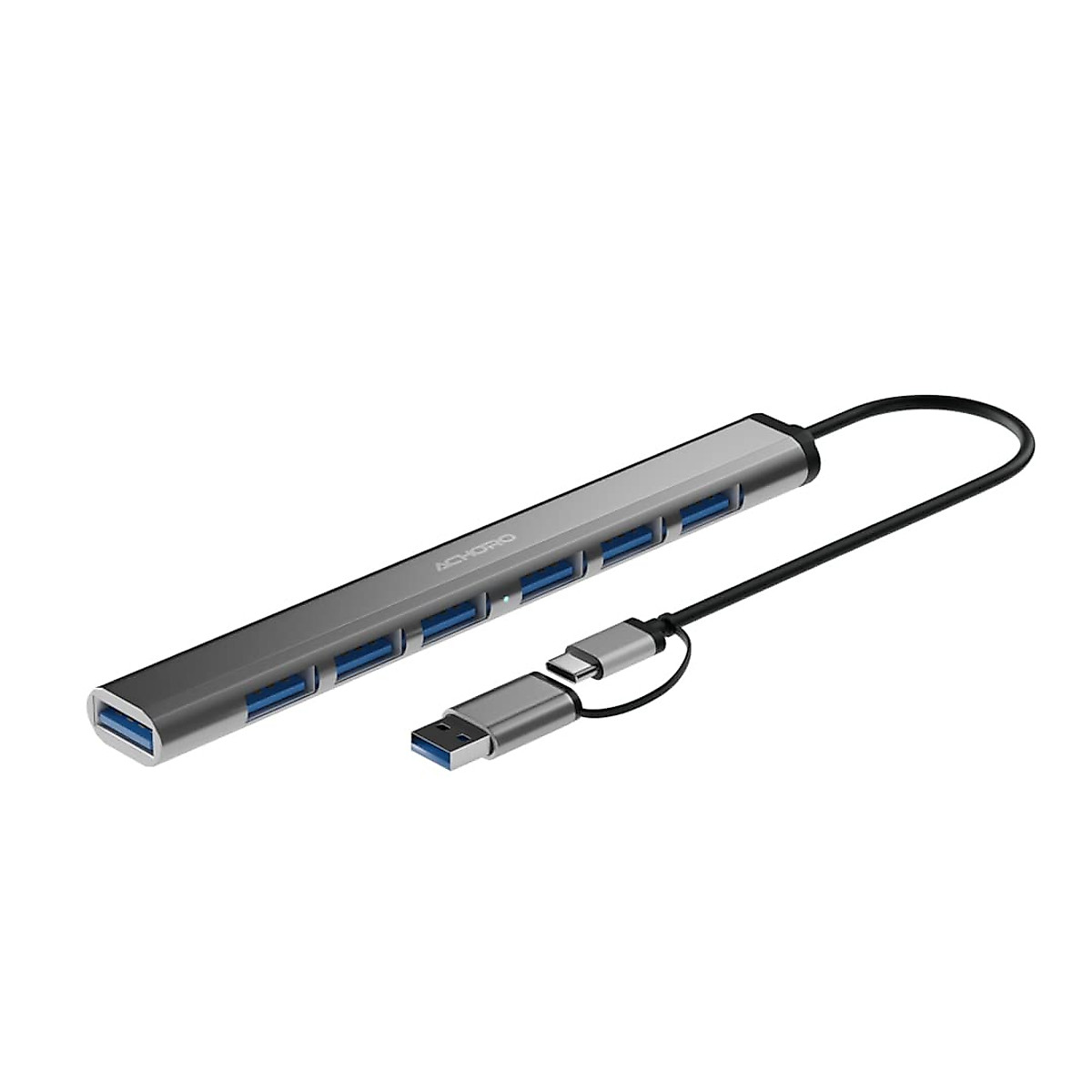 ACHORO 7 USB Hub – Built in USB A Port & USB C to USB Adapter Multiple USB Port for PC, Mac,MacBook Pro, iMac & Desktop - Aluminium Alloy Portable Extra USB Port & Mini USB Hub (7 Ports)