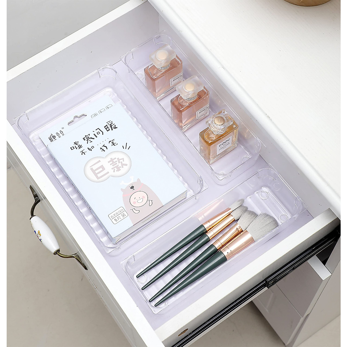 NEETBU 8 Pack Clear Plastic Drawer Organizer Kitchen Bathroom Storage Box Tray For Makeup Flatware Utensils Silverware Office Supplies(9.6”x3.2”x1.9”)