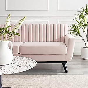 Modway Engage Channel Tufted Performance Velvet Loveseat in Pink