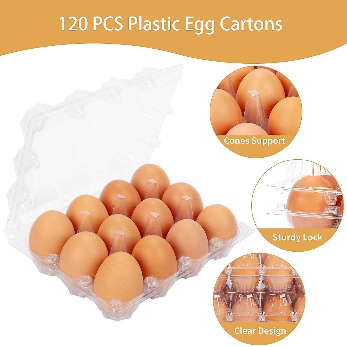 GRRONZEE 120Pack Egg Cartons Cheap Bulk One Dozen Clear Empty Egg Cartons for Chicken Eggs, Reusable Egg Carton for Home Ranch Chicken Farm, Commercial Business Market Display, 3x4 Grids