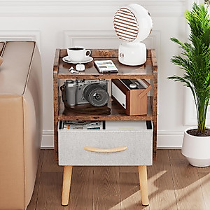 LUCKNOCK Night Stand with Drawer, Modern Bedside Table, Mid Century Nightstand with Open Storage Shelf, Small Bedside Tables for Bedroom, Sturdy Wood Bedroom Side Table, Rustic Brown