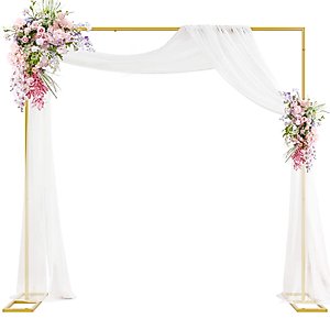 Backdrop Stand Heavy Duty 8x8 FT Pipe and Drape Backdrop Kit Gold Adjustable Square Metal Arch Stand Frame for Parties Wedding Photo Booth Background Decoration