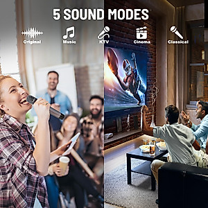 RHM K222 Karaoke Machine, with 2 Wireless Microphones & 5 Music Modes, Support Optical/Bluetooth/AUX/USB/PC, Wooden Bluetooth Speaker for TV/Home/Meeting/Karaoke/Party, Great for Music Lovers