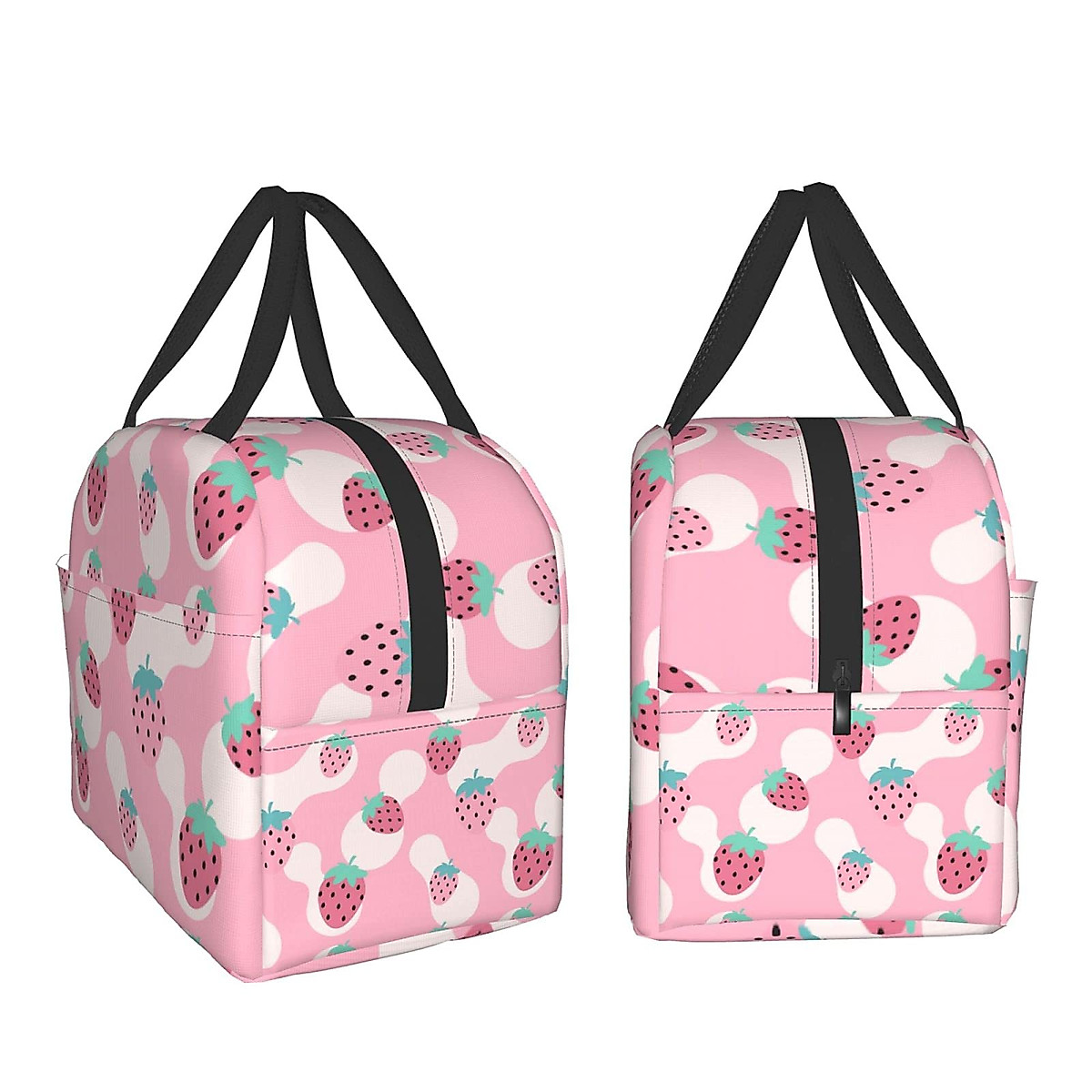 Insulated Lunch Bag Reusable Lunch Box, Cooler Lunch Tote Bag With Front Pocket for Women Men Picnic Office Work, Simple Strawberry Print