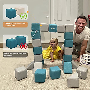 nets Tribe Magnetic Soft Building Blocks for Kids, Magnetic Blocks, Big Blocks, Educational Toys, Incredibly Fun Building Block for Children (Blue+Gray)