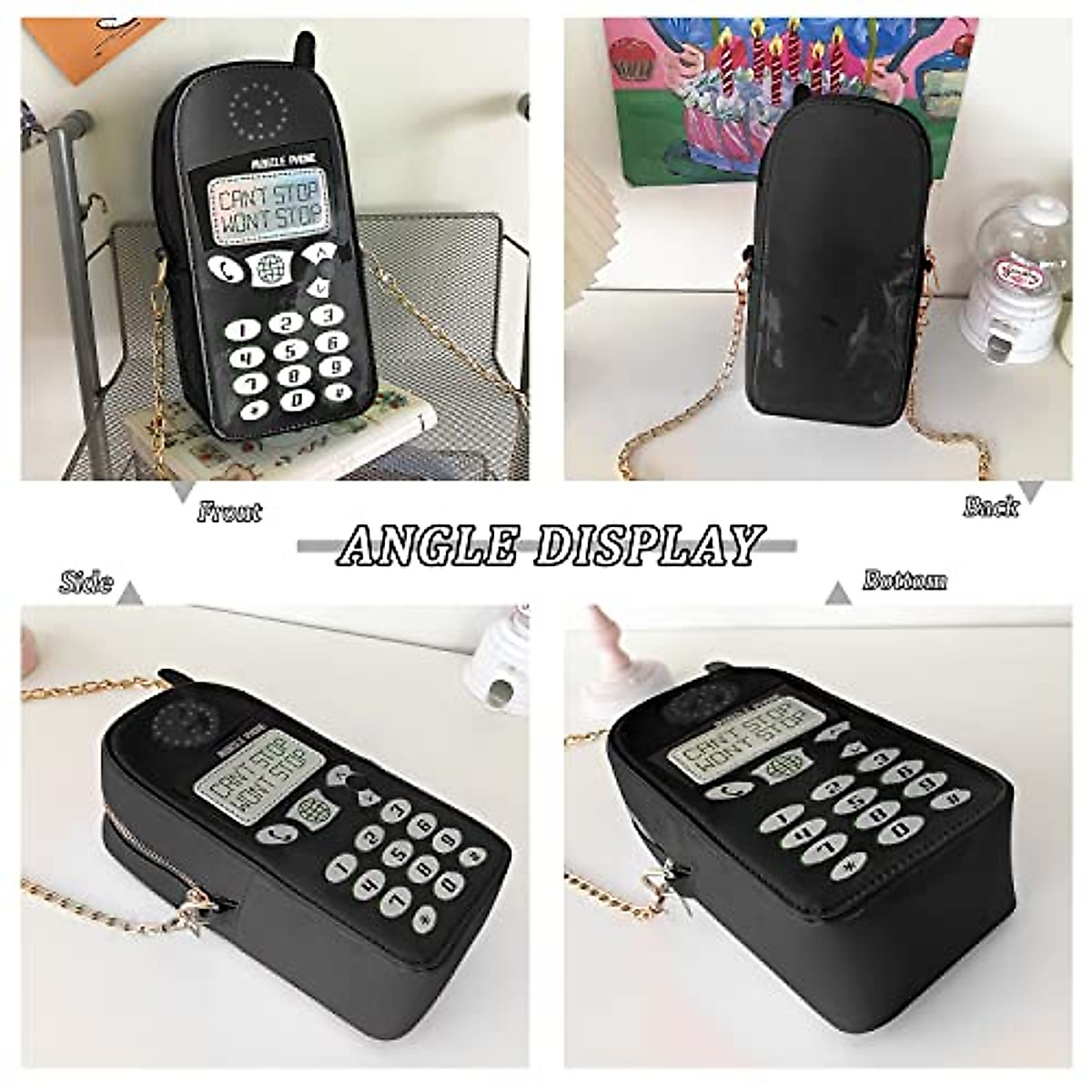 KUANG! Women Cute Digital Mobile Phone Shaped Shoulder Bag Funny Crossbody Bag Pu Messenger Chain Purse for Girls