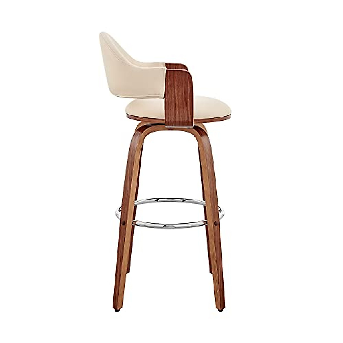 Armen Living Daxton 30" Cream Faux Leather and Walnut Wood Bar Stool