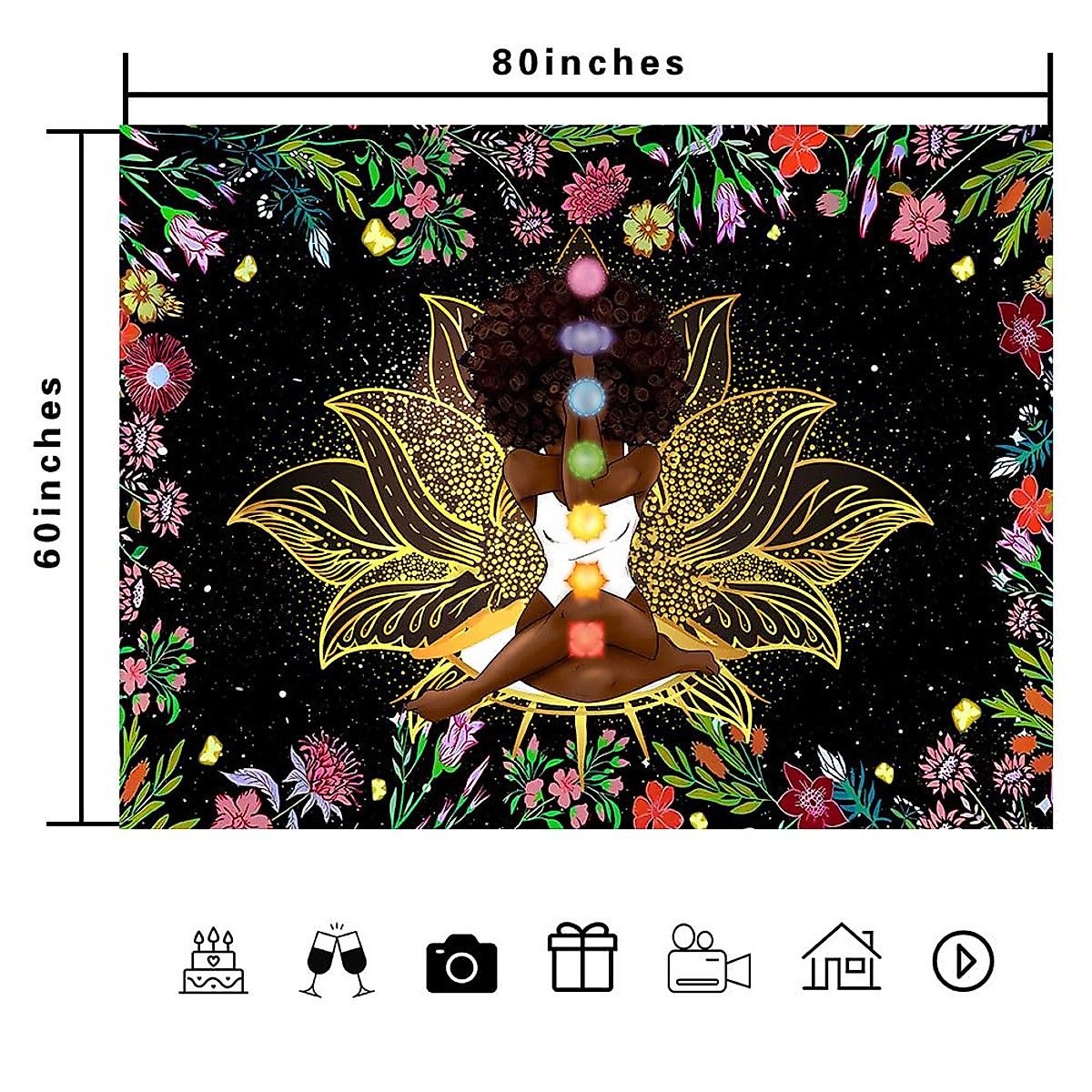 Ine Ive African Chakra Tapestry African American Woman Zen Meditation Tapestry 80x60 Inch Starry Sky Flower Garden Tapestry Inspirational Afro Yoga Wall Art Tapestry for Bedroom Dorm Decor GTDWIE0157