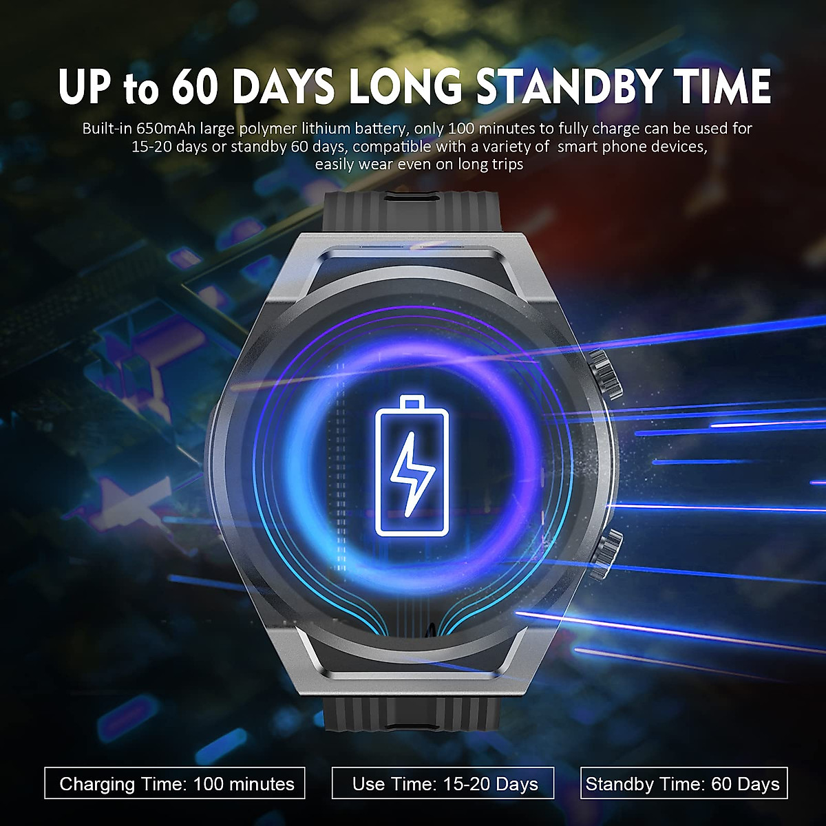 Smart Watch for Men, 1.6-inch Extra Large Screen 60 Days Standby Round Touch IP67 Waterproof Watch with Heart Rate Sleep Monitor Bluetooth Call Message Sports for Android iOS