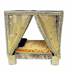 Jhula for Laddu Gopal Laddu Gopal Bed with Net Luxuy Look for Kanha Ji Janmashtami Jhula - Decorative Jhula - Wooden Jhula for Kanha Ji Size 0 to 5 No