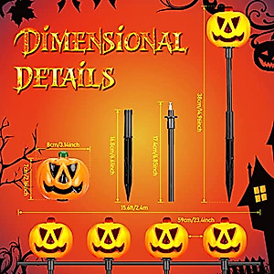 8 Pack Halloween Pumpkin Stake Lights 15.6 ft Halloween Decorations Pumpkin Stake Lantern 3D Lighted Pumpkin String with 8 LED Waterproof Battery for Garden Lawn Yard Tree Outdoor Halloween Decor