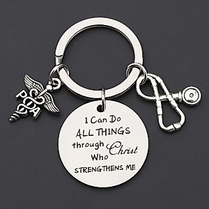 LQRI Physician Assistant Gift PA Gift I Can Do All Things Through Christ Who Strengthens Me PA Keychain PA Student Gifts Medical School Graduation Gift (sliver)